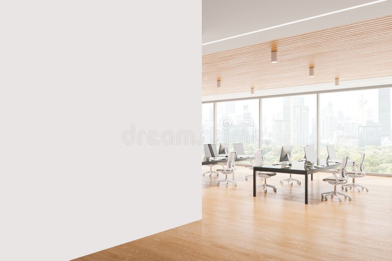 Empty White Wall on the Left and a Bright Modern Office Space with ...