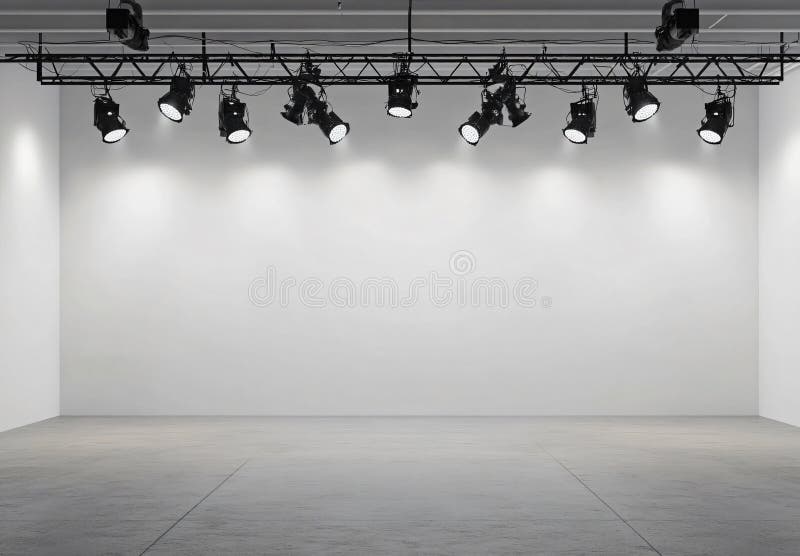 Empty White Wall Stage Lights Minimalist Background Stock Illustration ...