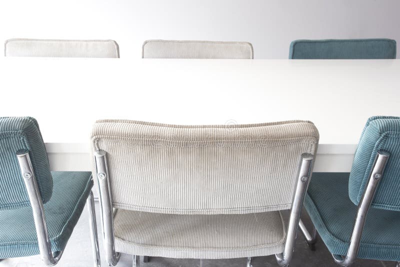 Empty White Wooden Dining Table with Modern Chairs in White Room ...