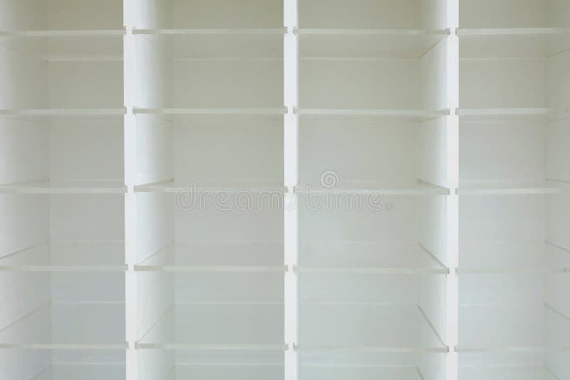 Empty White Wooden Rack Shelves Stock Photo - Image of store, chic ...