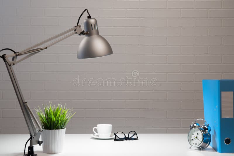 Empty white working table stock photo. Image of drink - 98640870