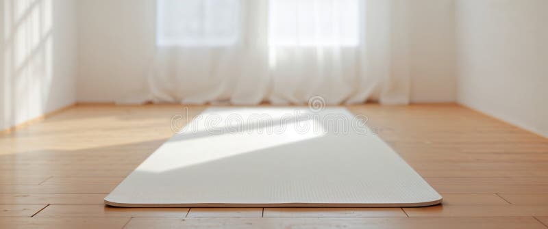 Empty White Yoga Mat on Wooden Floor in Room Stock Image - Image of ...