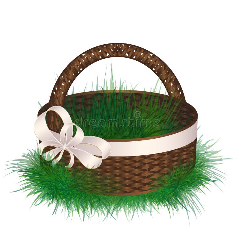 Empty Wicker Basket Decorated Ribbon with Bow Stock Vector ...