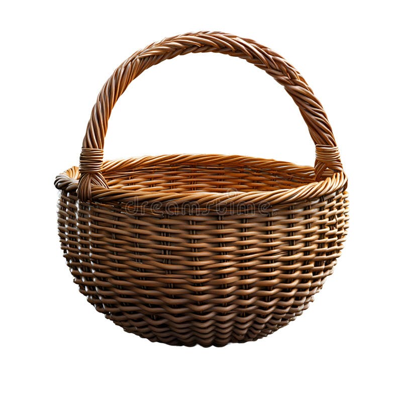 A Woven Wicker Basket with a Curved Handle Isolated on a White ...
