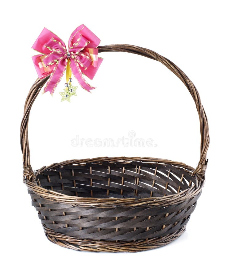 Empty Wicker Basket with Red Bow. Stock Image - Image of decorative ...