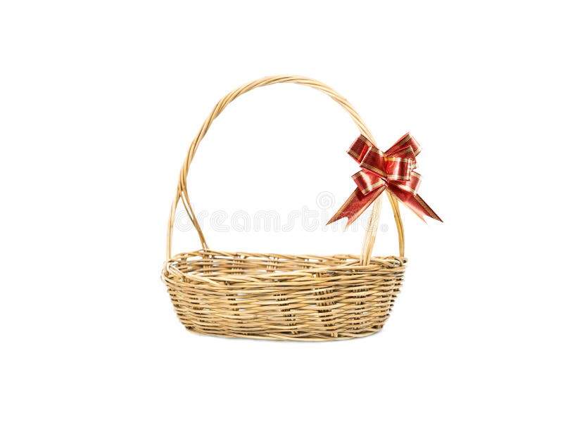 Empty Wicker Basket with Red Ribbon Isolated on White Background Stock ...