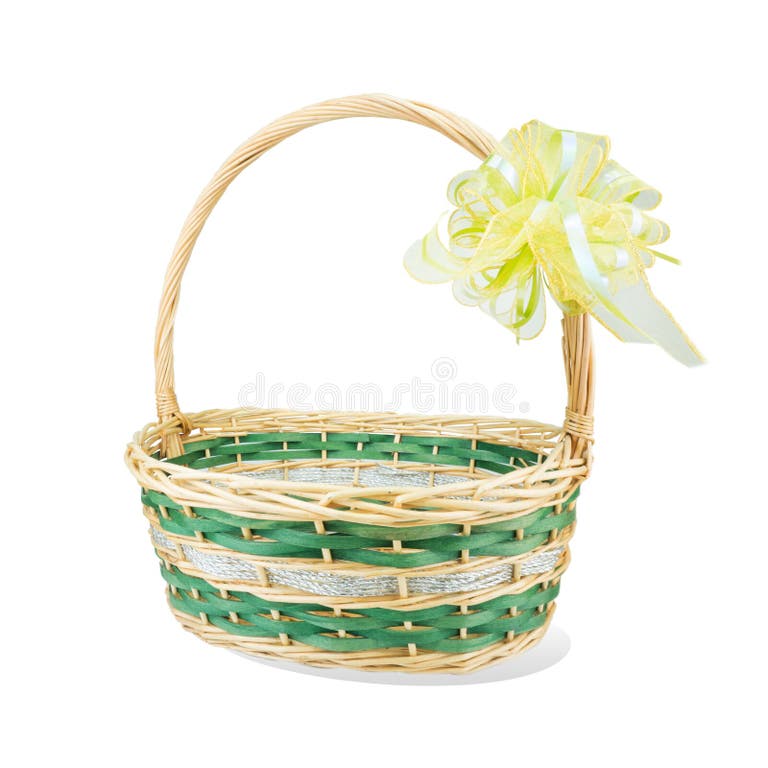 Empty Wicker Basket with Ribbon Isolated on White Background Stock ...