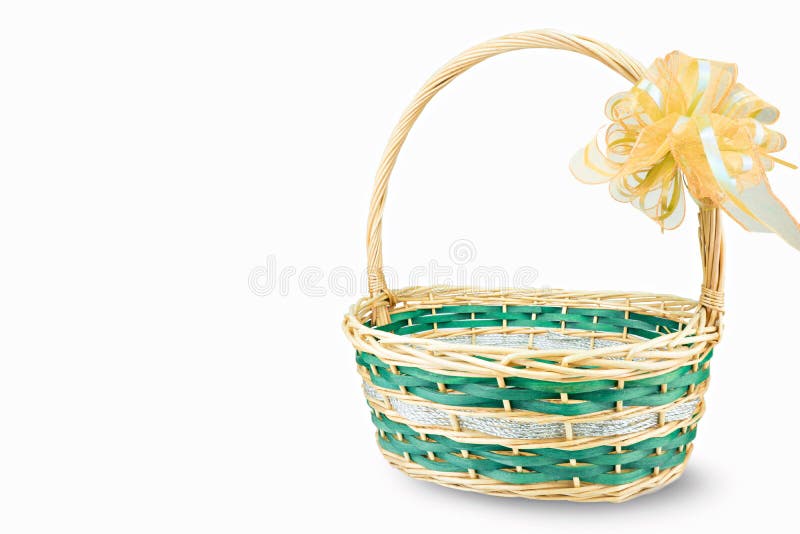Empty Wicker Basket with Ribbon Isolated on White Background Stock ...
