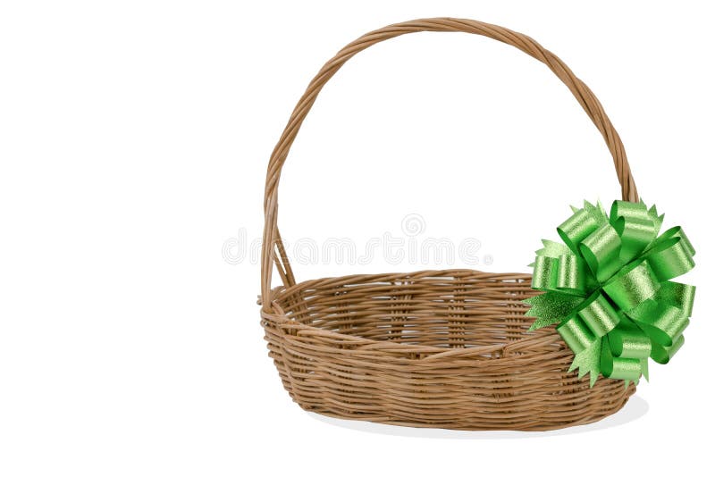 Empty Wicker Basket with Ribbon Isolated on White Stock Illustration ...