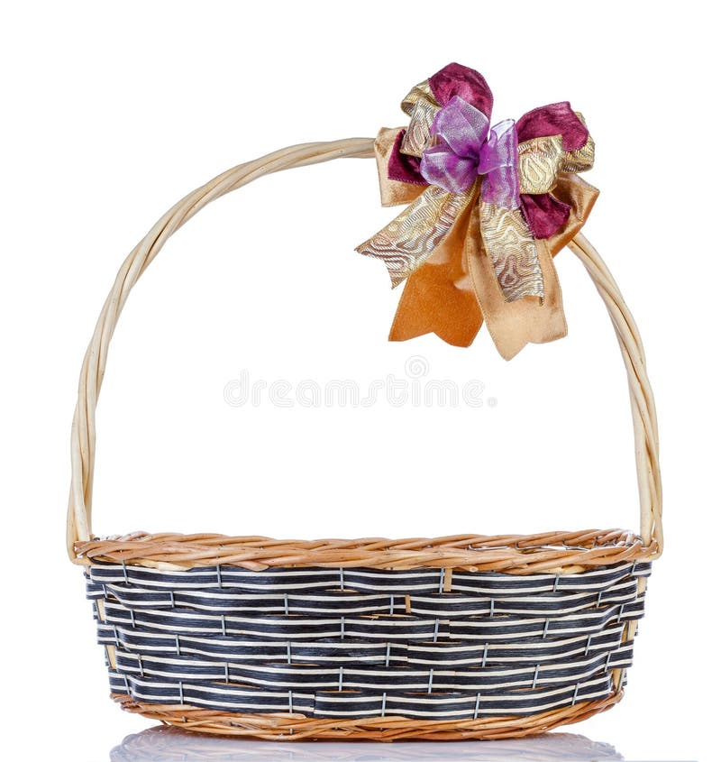 Empty Wicker Basket with Ribbon Stock Photo - Image of empty, holiday ...