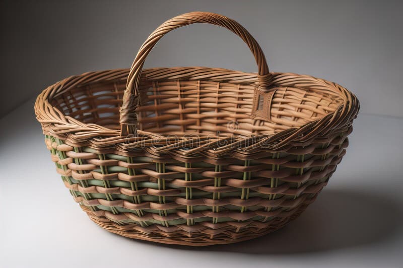Empty Wicker Basket on a Solid Color Background. Ai Generative Stock ...