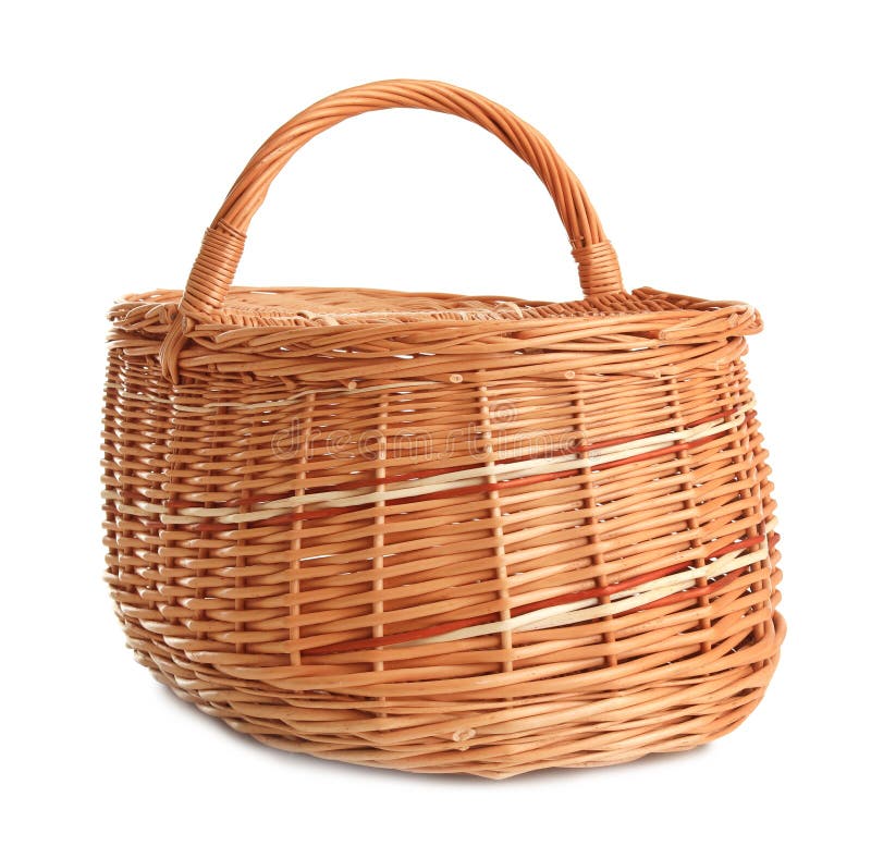 Empty Wicker Picnic Basket on White Stock Image - Image of food, lunch ...
