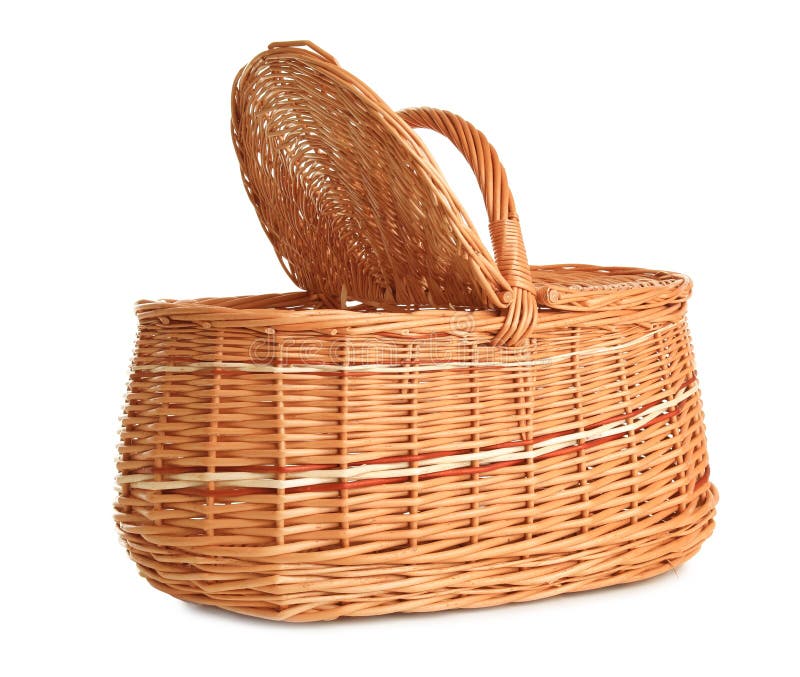 Empty Wicker Picnic Basket Isolated Stock Image - Image of meal, handle ...