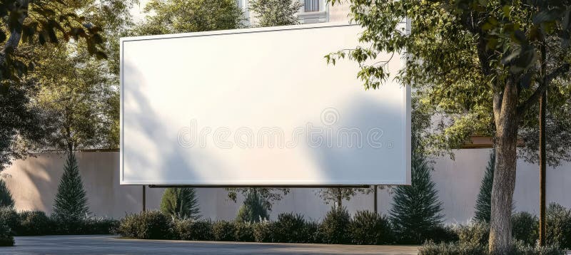 Empty Wide Billboard Mockup in the Garden of Building, Shadows Over ...
