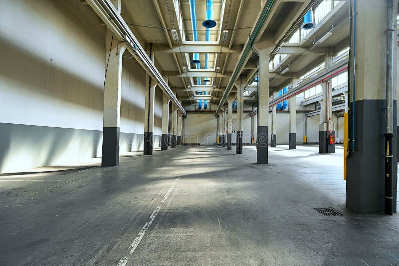 Empty Wide Industrial Plant Deserted Perspective View Stock Photo ...