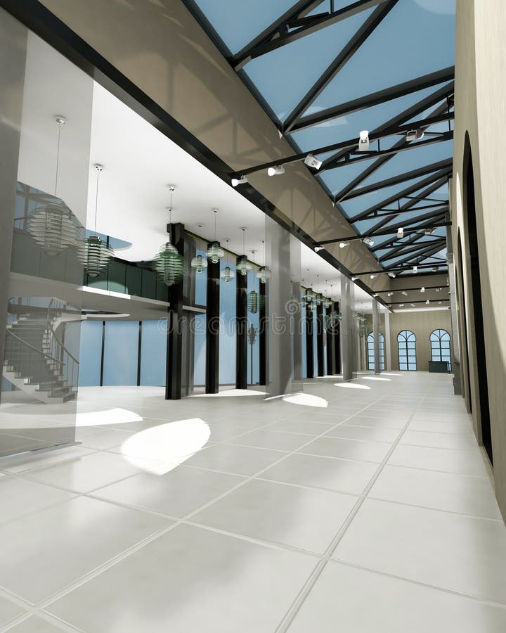 Empty Wide Room with Geometric Walls, Interior Sho Stock Illustration ...