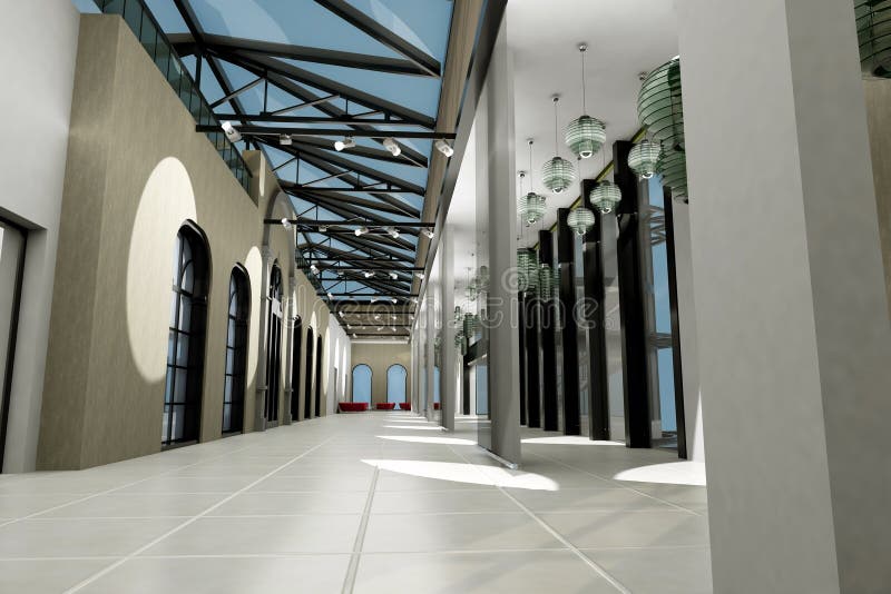 Empty Wide Room with Geometric Walls, Interior Sho Stock Illustration ...