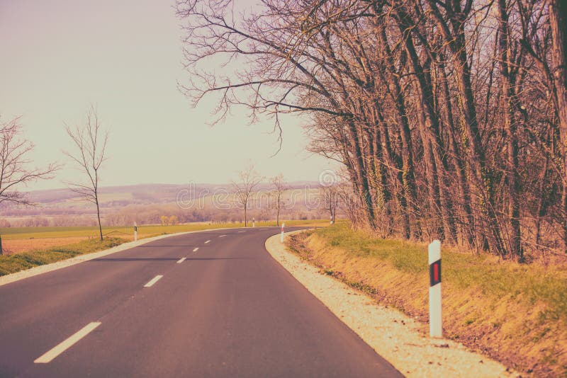 Empty Winding Road in Early Spring Stock Image - Image of forest ...
