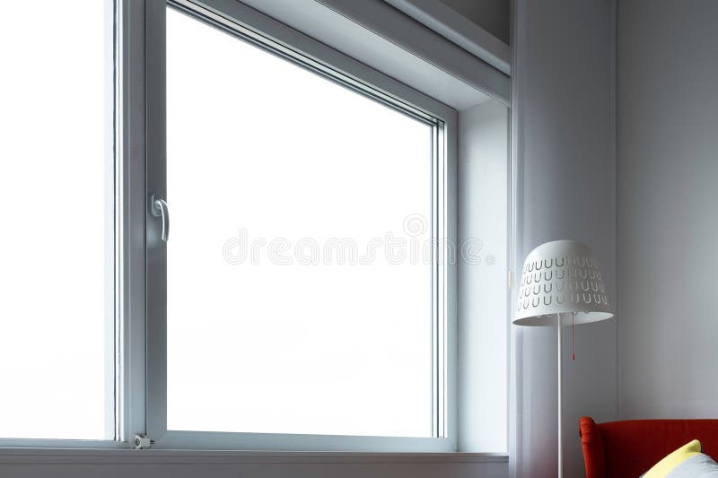 Empty Window in a Room with Floor Lamp and Red Chair Editorial Stock ...