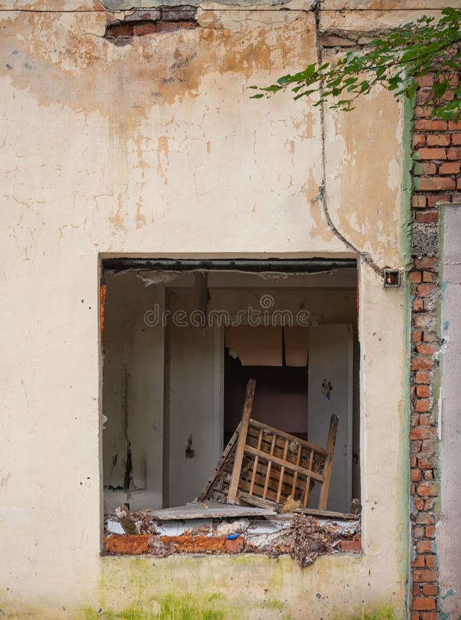 Empty Window on the Wall of the Abandoned House Stock Image - Image of ...