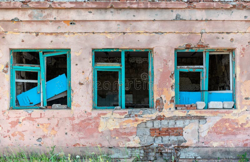 Empty Windows of a Damaged House in Ukraine Stock Photo - Image of ...