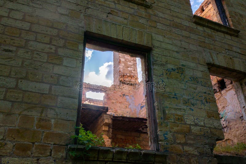 Empty Windows of a Destroyed Brick Building Stock Photo - Image of ...