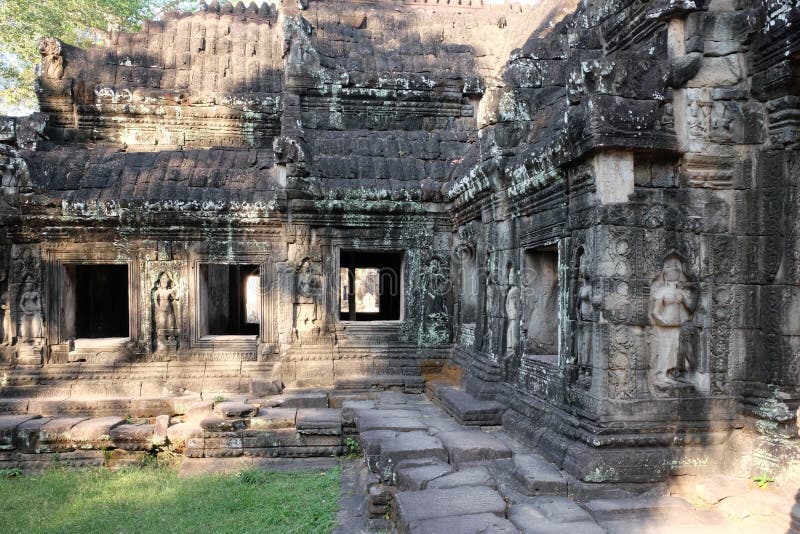 Empty Windows of a Dilapidated Temple. Medieval Ruins in Indochina ...