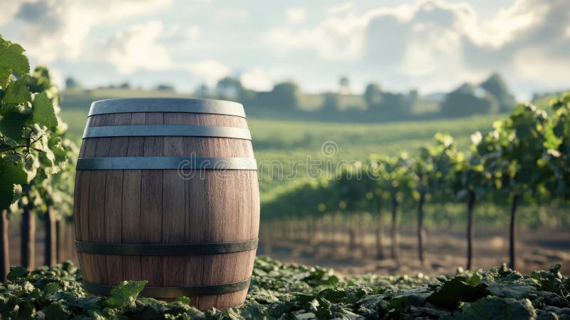 Empty Wine Barrel with Vineyard Backdrop Ideal for Product or Scene ...