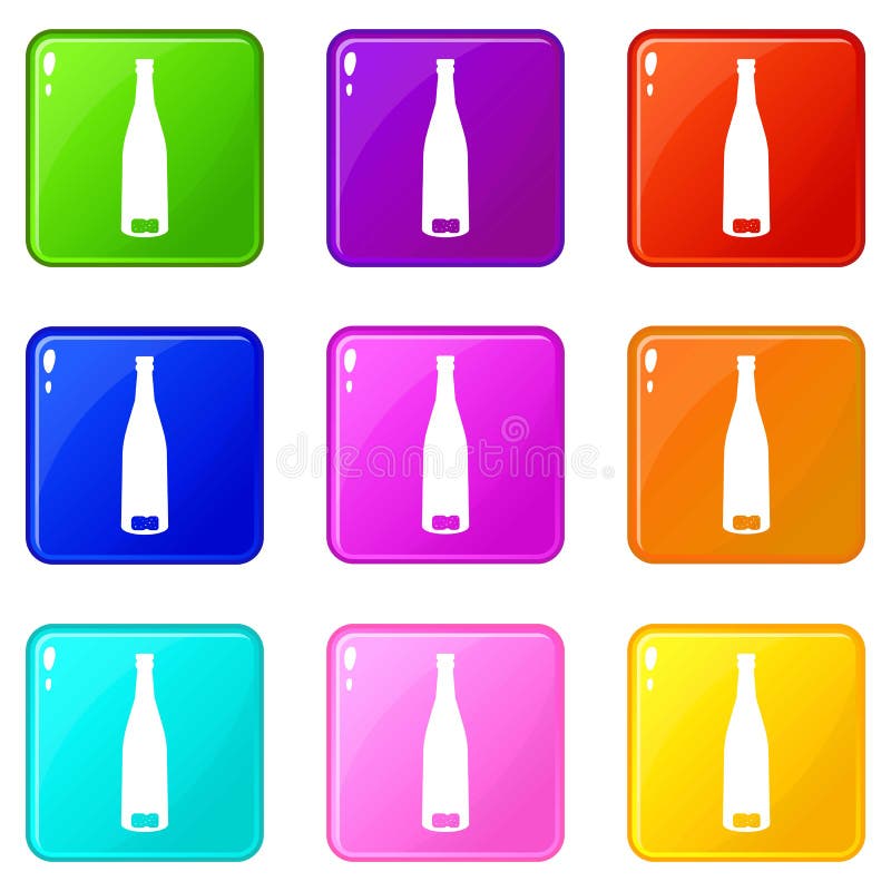 Empty Wine Bottle Icons 9 Set Stock Vector - Illustration of luxury ...