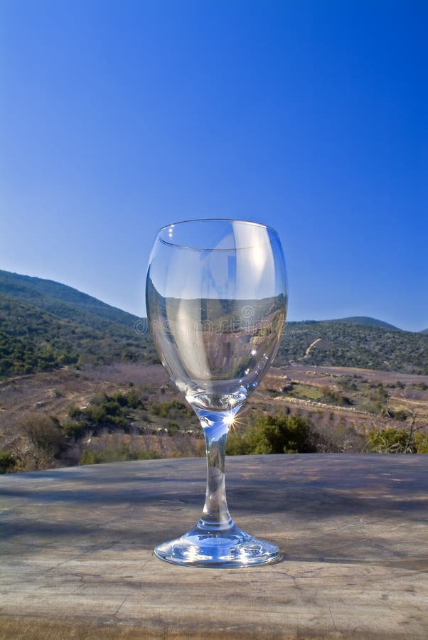 Empty Wine Glass Against Landscape Stock Image - Image of blue ...