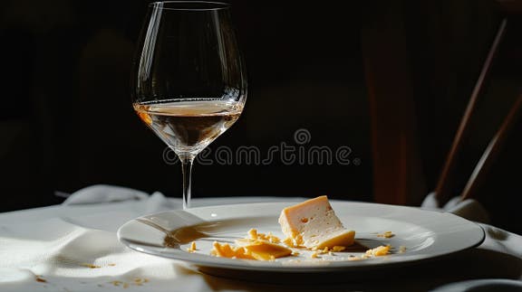 Empty Wine Glass beside Half-eaten Cheese Platter. Stock Photo - Image ...