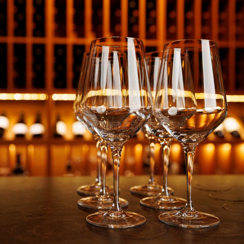 Empty Wine Glasses are Lined Up on a Bar Counter at the Start of the ...