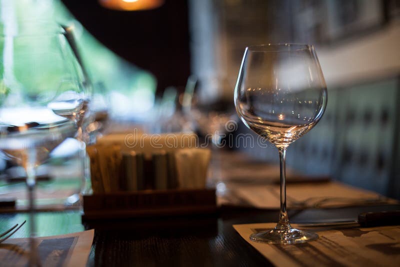 Wine Glasses And Table Setting In Restaurant Editorial Image Image Of Arrangement Bottle