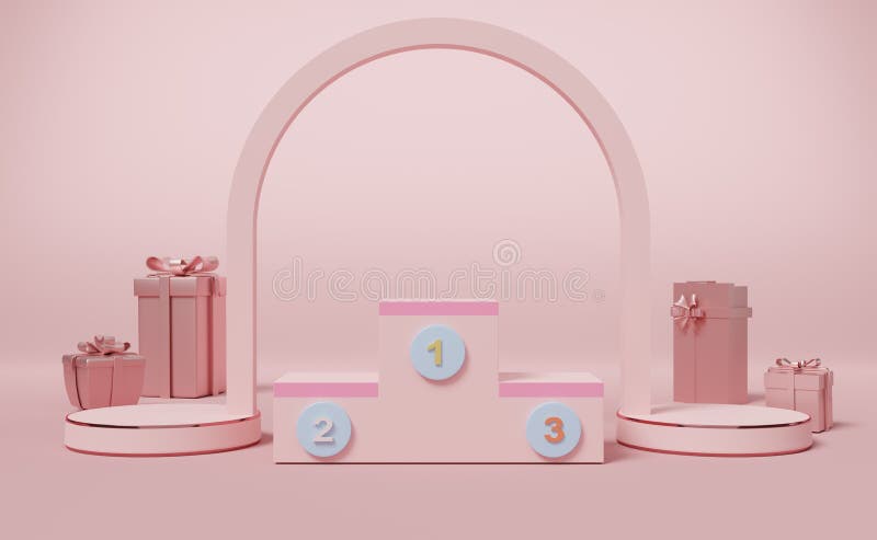 Empty Winners Podium and Gift Box in Pink Pastel Composition for Modern ...