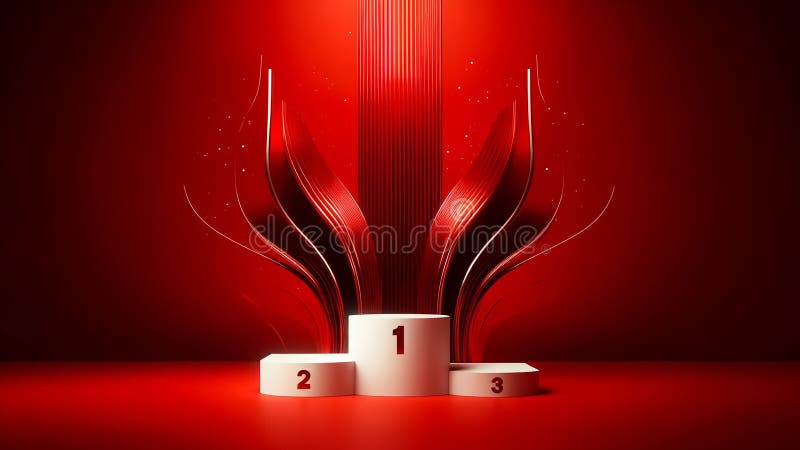 Empty Winners Podium, Positioned Red Background, Stands Ready To Honor ...