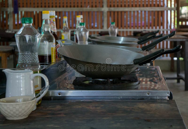 Empty Woks in a Cooking Class Stock Image - Image of woks, thailand ...