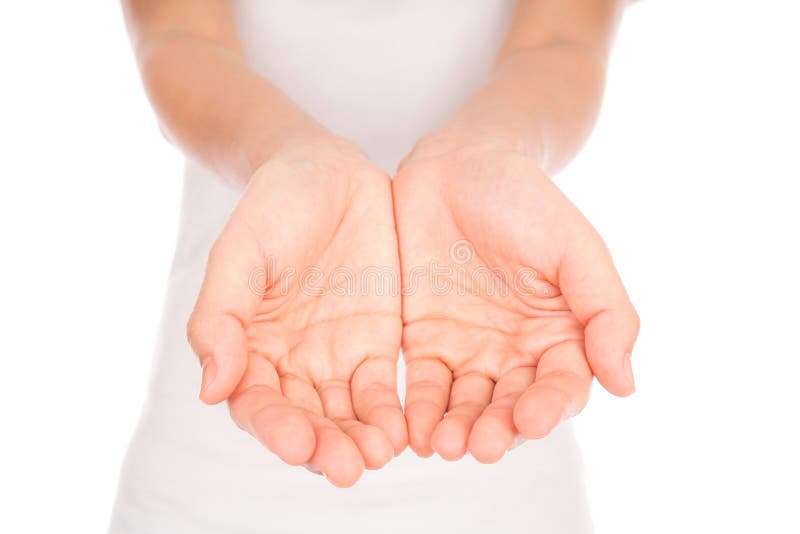 Empty Woman Hands Over Body Isolated on Background . Stock Photo ...