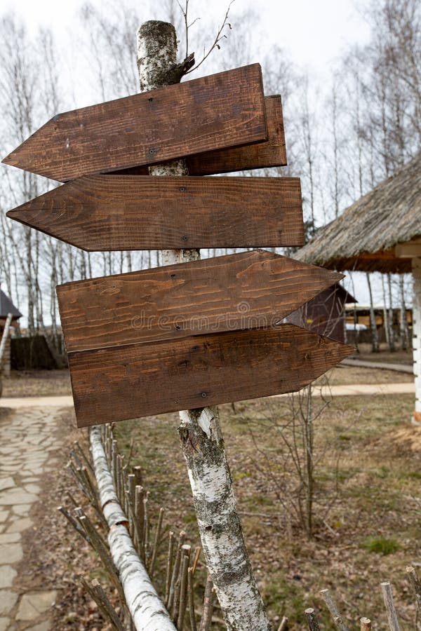Empty Wood Arrows on Vertical Log for Right Direction Stock Photo ...