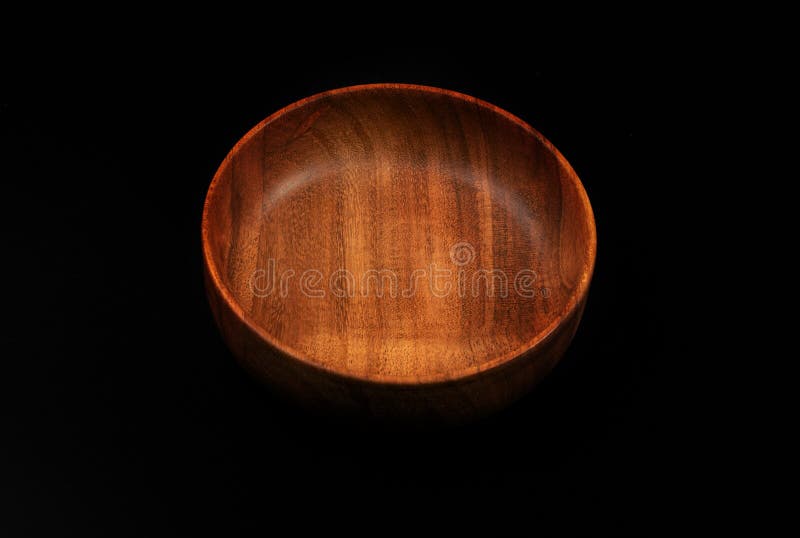 Empty Wood Bowl Isolated, Wooden Bowl on Black Background, Rustic Mock ...