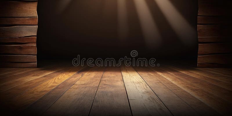 Empty Wood Floor and Wall of Studio Background Stock Photo - Image of ...