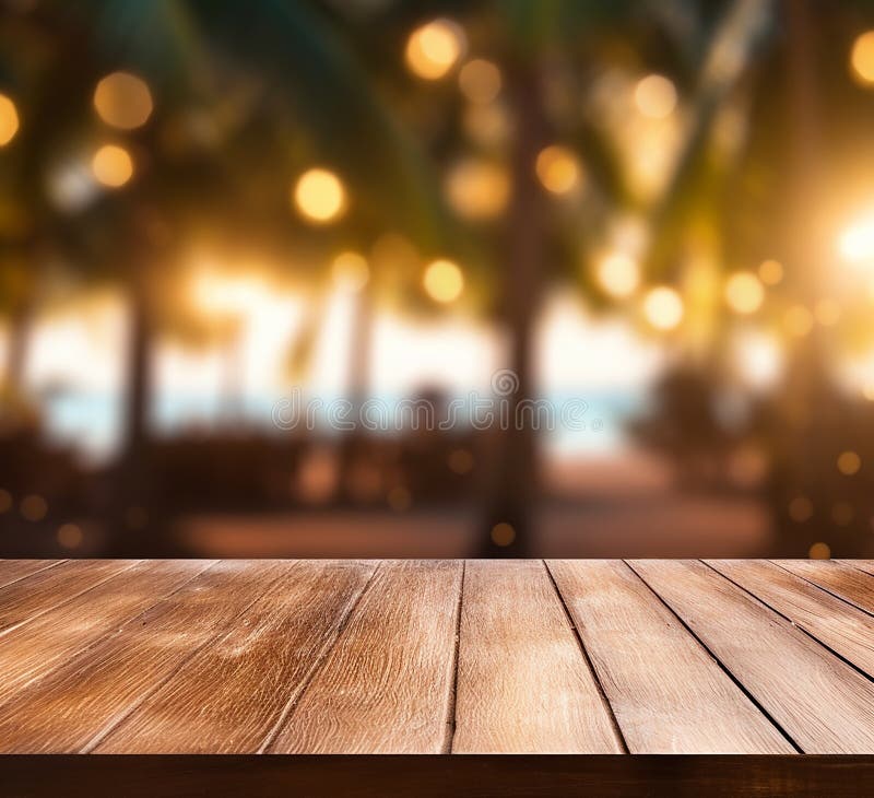 Empty Wood Plot with a Blurry Background of a Beach Bar - Generate Ai ...
