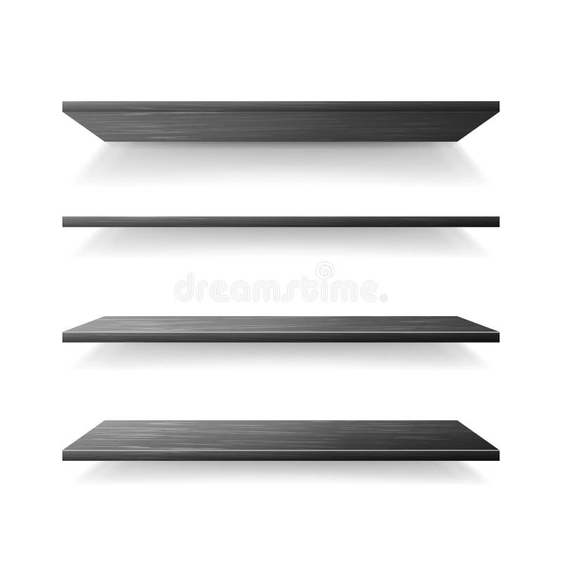 Empty Wood Shelves Template Vector Set. Realistic Bookstore Shelves Set ...