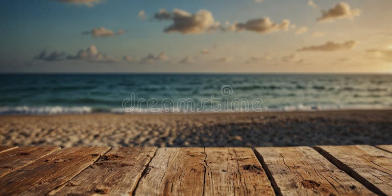 Empty Wood Table with Beach Background Marketing Promotion Space. Stock ...