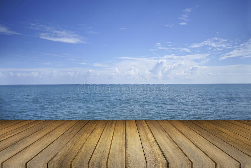 Empty Wood Table and Beautiful Peace Sea in Background. Product Display ...