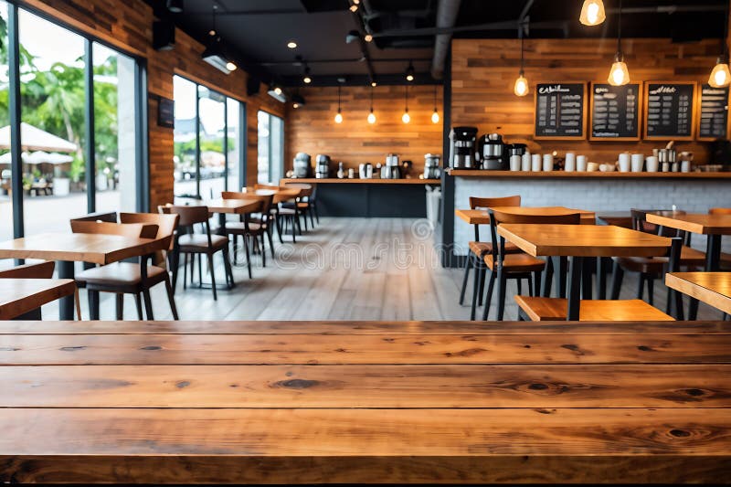 Empty Wood Table with Blur Interior Coffee Shop Restaurant or Cafe for ...