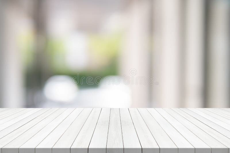 Empty Wood Table and Blurred Background Display at Coffee Shop Stock ...