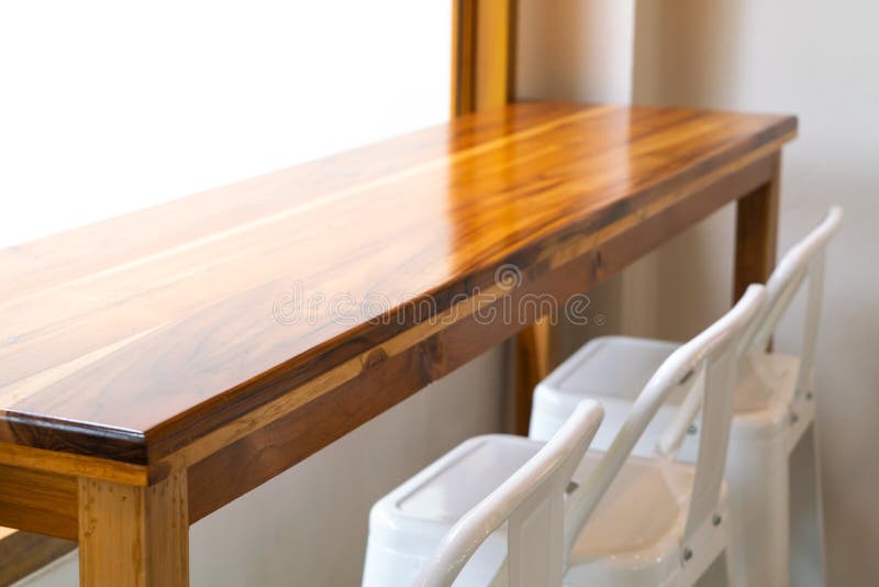 Empty Wood Table in Coffee Shop Stock Photo - Image of design, white ...