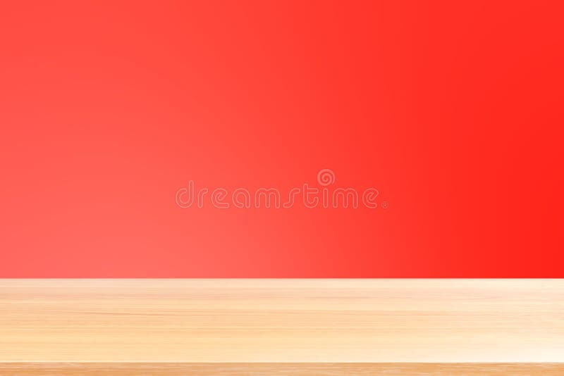 Empty Wood Table Floors on Gradient Red Soft Background, Wood Table ...