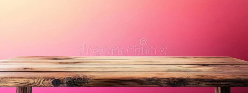Empty Wood Table with a Gradient Pink Background, Product Mockup Theme ...