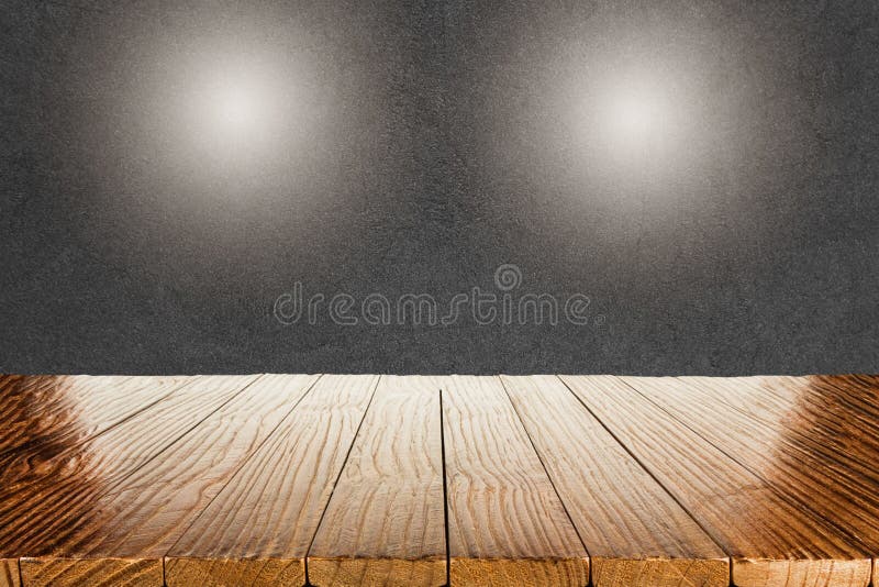 Empty Wood Table with Gray Background and Dots of Light. Product ...